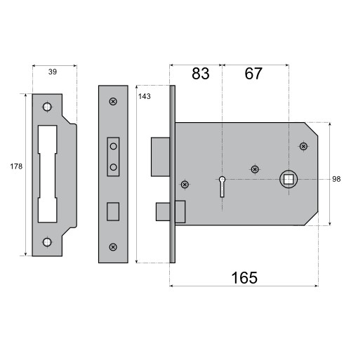 6.5" (165mm) Union 3J60 (ex Chubb) 5 Detainer High Security Horizontal ...