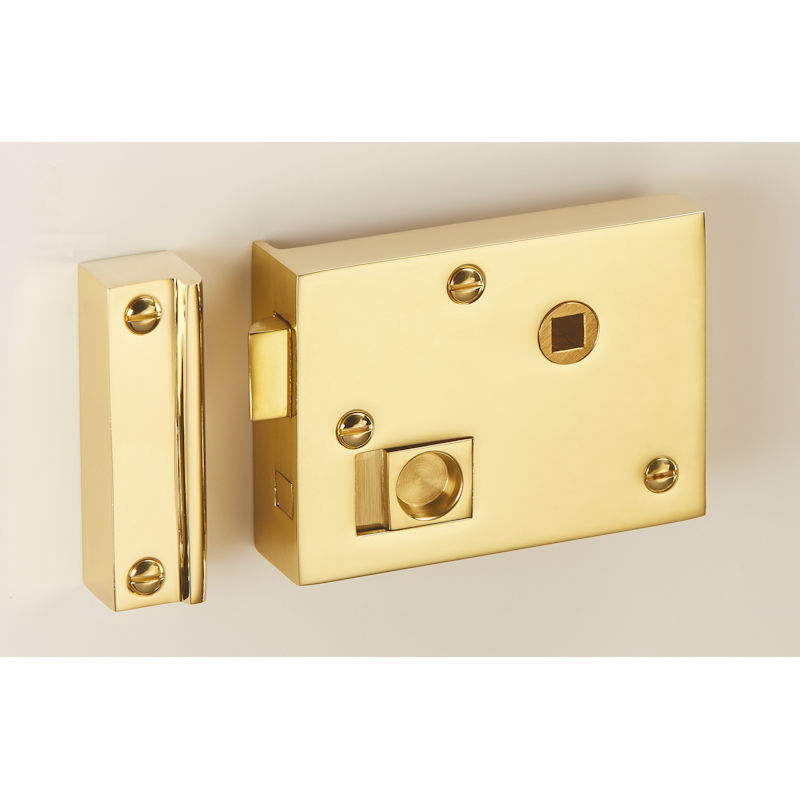 4" (105mm) Satin Brass Surface Mounted Privacy Rim Lock for Bathroom ...