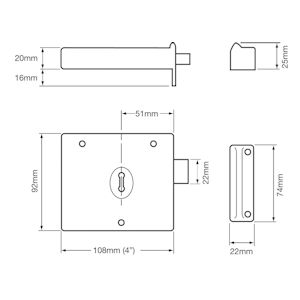 4" (108mm) Union 1116 Black Steel Surface Mounted Rim Deadlock for Doors