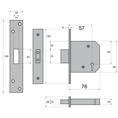 3" (76mm) Medium Security Deadlock for Doors