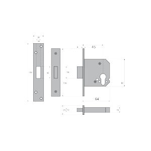 2.5" (63mm) Euro Profile Cylinder Mortice Deadlock Case