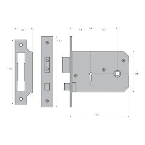 6.5" (165mm) Union 3J60 (ex Chubb) Horizontal Mortice Door Lock 5 Detainer High Security