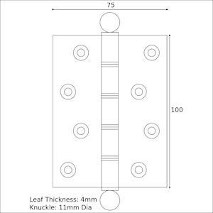 Simonswerk 1450 Ball 4" (100mm) Solid Drawn Brass Finial Hinge DPBW Satin Brass Unlacquered