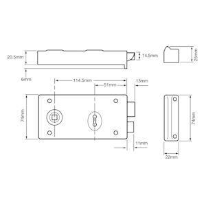 5.5" (140mm) Union 1448 Black Steel Surface Mounted Rim Lock for Door Knobs